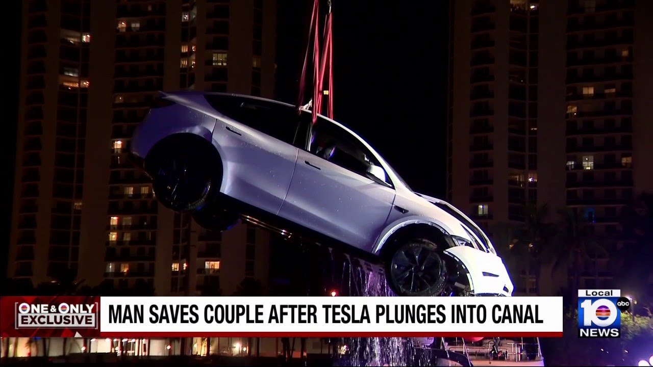 Couple rescued after Tesla ended up in Sunny Isles Beach canal - THE ...